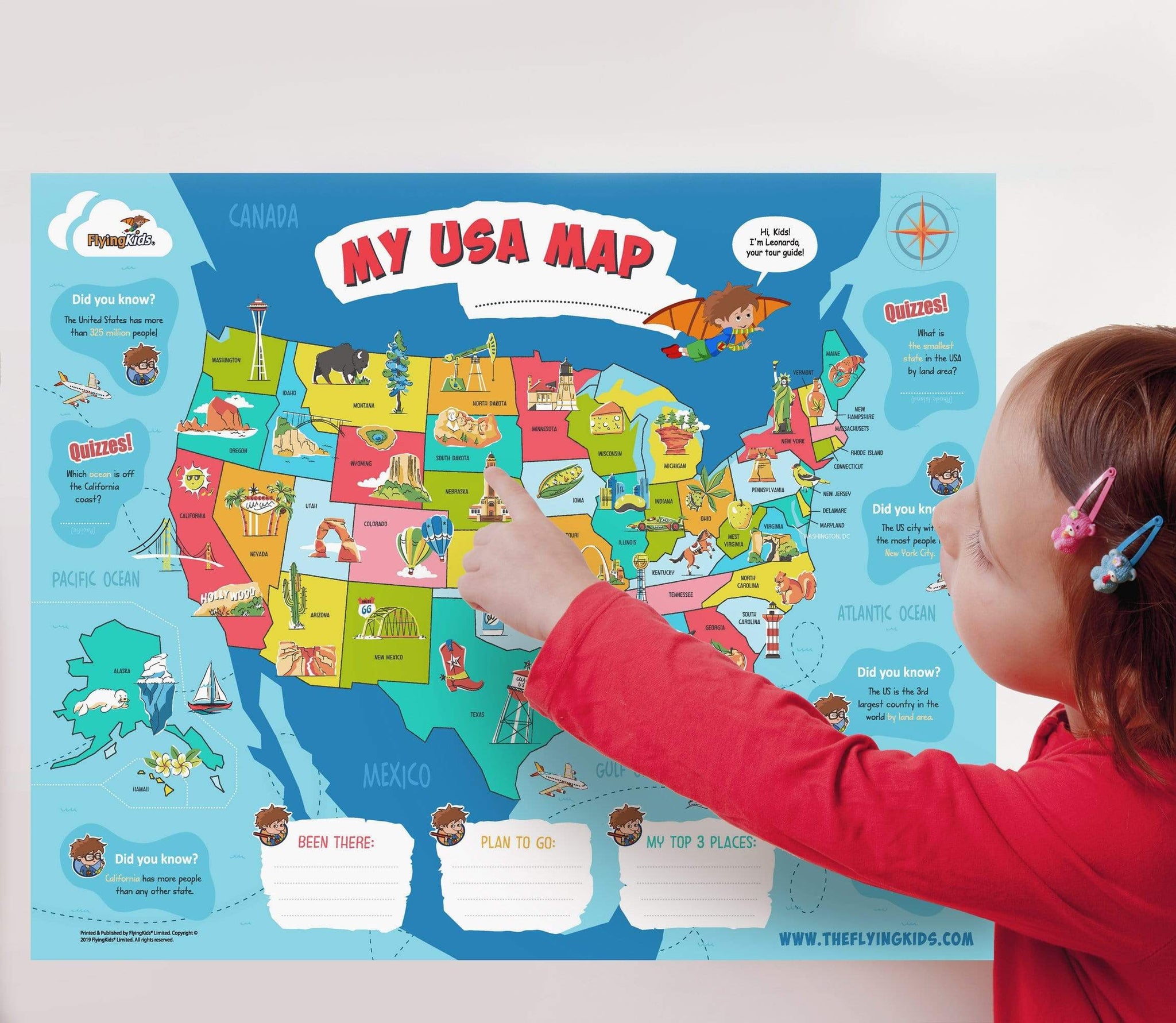 Usa Map For Kids Laminated United States Wall Chart Various Sizes
